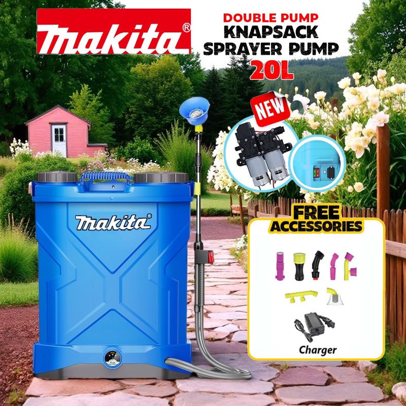 Makita 20L Double Pump Knapsack Rechargeable Sprayer Racun Bateri Pump ...