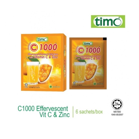 Timo Orange C 1000 Effervescent Drink with Vitamin C & Zinc (5g X 6's ...