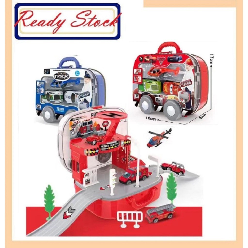 Fire Rescue Police Car Track Vehicle Parking Garage Lot Toy Playset ...
