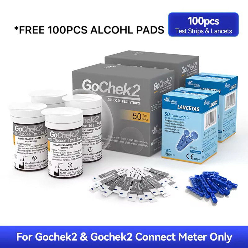 100/50 Gocheck2 Test Strips and Lancets with Free Alcohl Swabs | Shopee ...