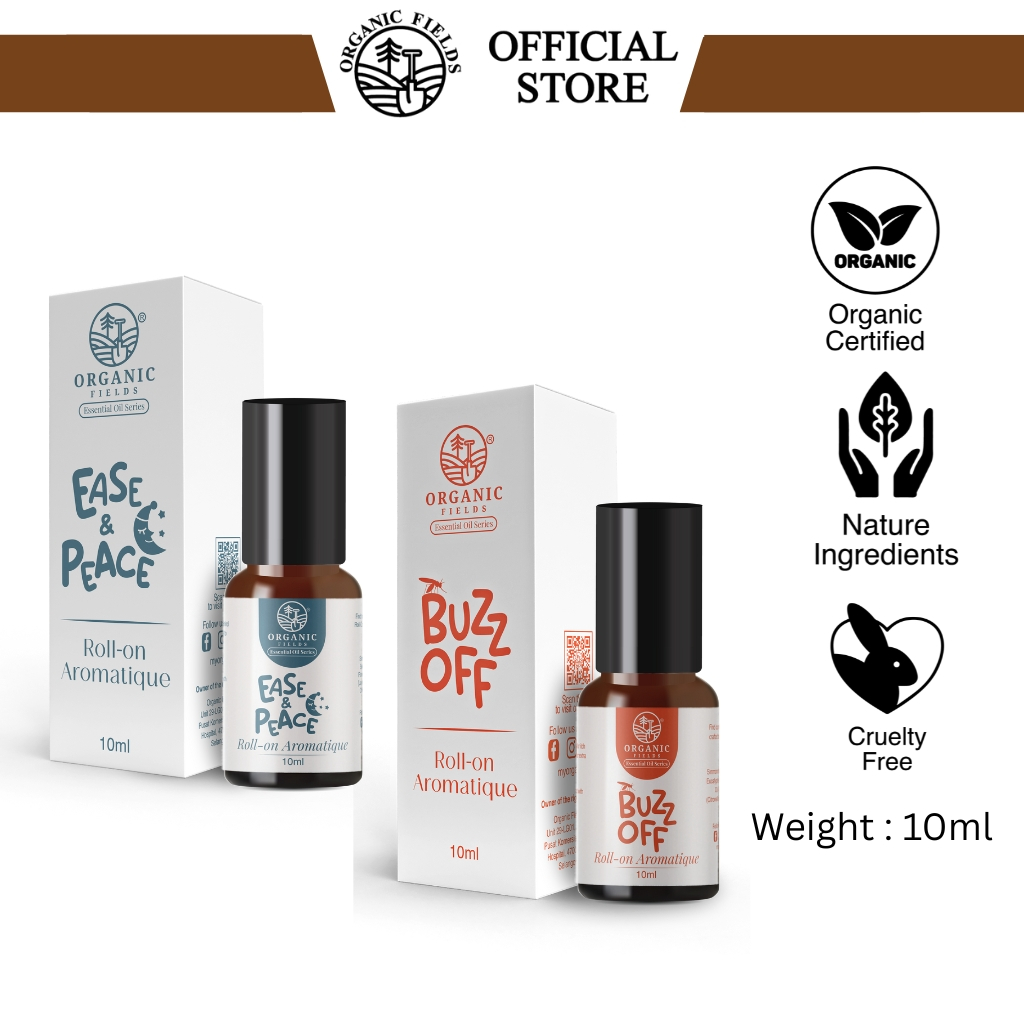 ORGANIC FIELDS Aromatique Essential Oil 10ml (Roll On) | Buzz Off | Ease & Peace | Shopee Malaysia