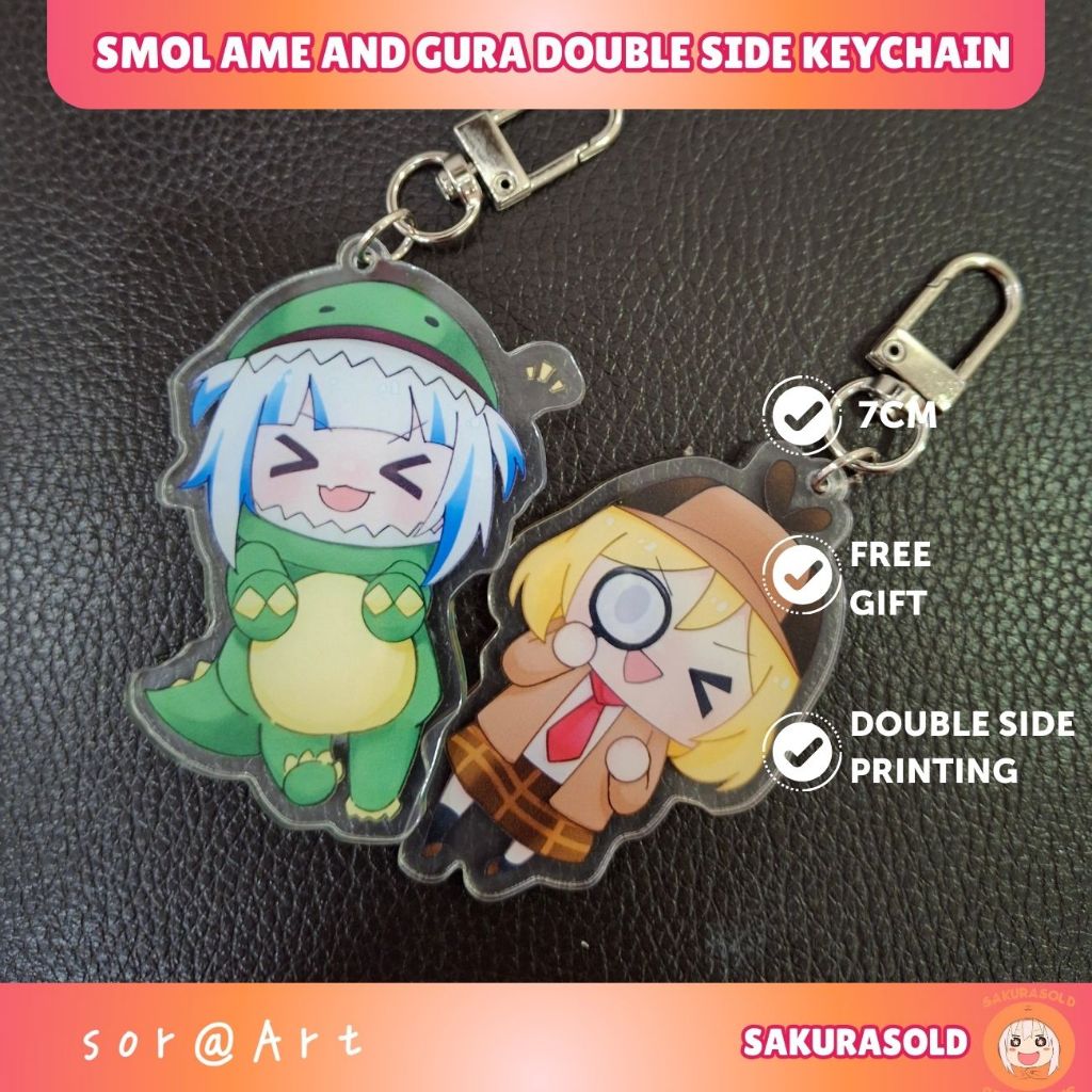 Sakurasold Hololive EN Smol Gura Smol Ame Double Side Keychain Hololive ...