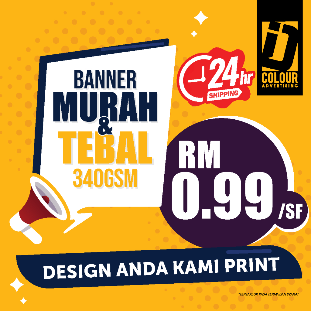 BUNTING 2FT ( PIPE / WOOD / PRINT ONLY ) TEBAL 340GSM (BANNER MURAH DAN ...