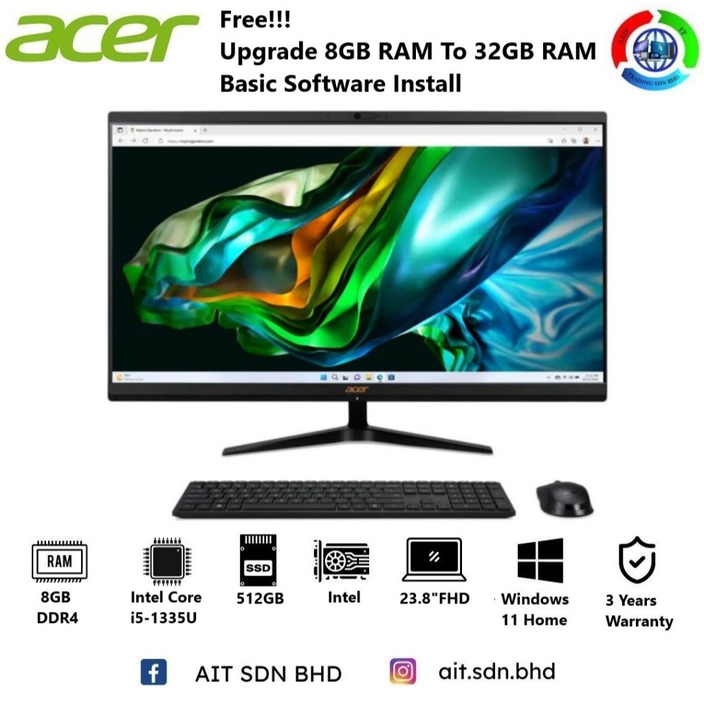 Acer Aspire C24-1800-1335W11 23.8" AIO Desktop PC (i5-1335U, 8GB, 512GB ...