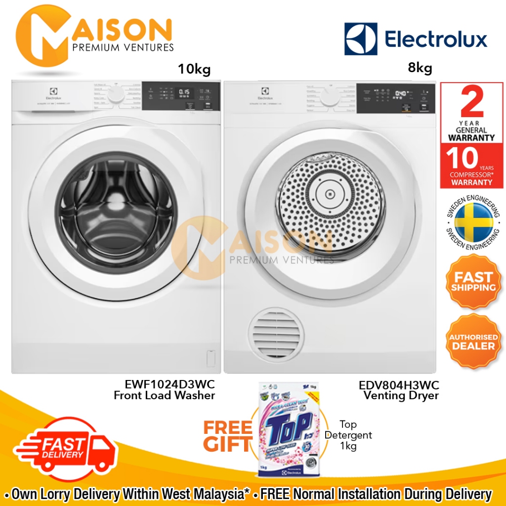 [Combo] Electrolux Inverter Front Load Washer 10KG EWF1024D3WC ...