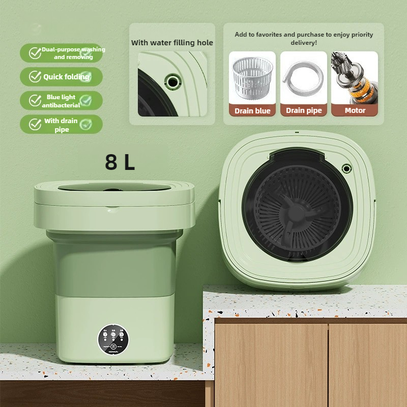 Portable washing machine 8L foldable travel washing machine dried and ...