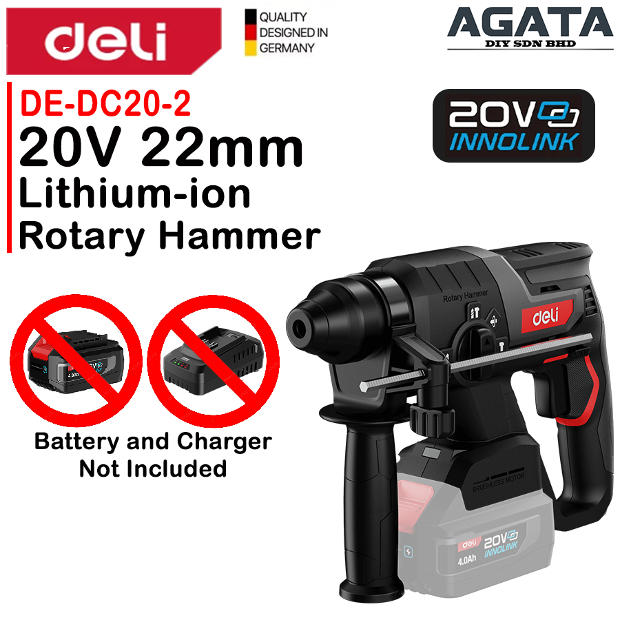DELI Lithium-Ion Cordless Rotary Hammer 20V 22mm DE-DC20-2 Brushless ...