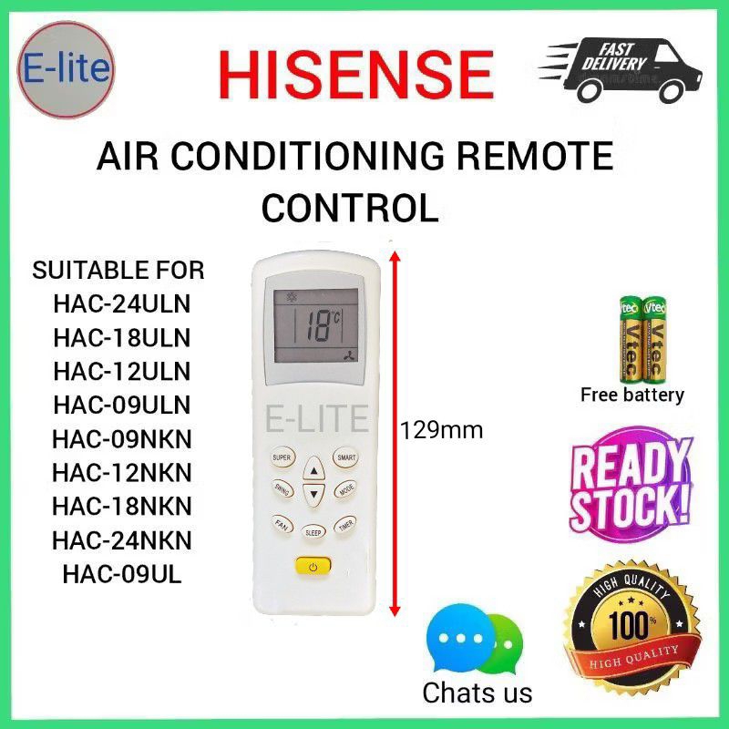 HISENSE AIR CONDITIONER REMOTE CONTROL REPLACEMENT RHAC-24ULNHAC ...