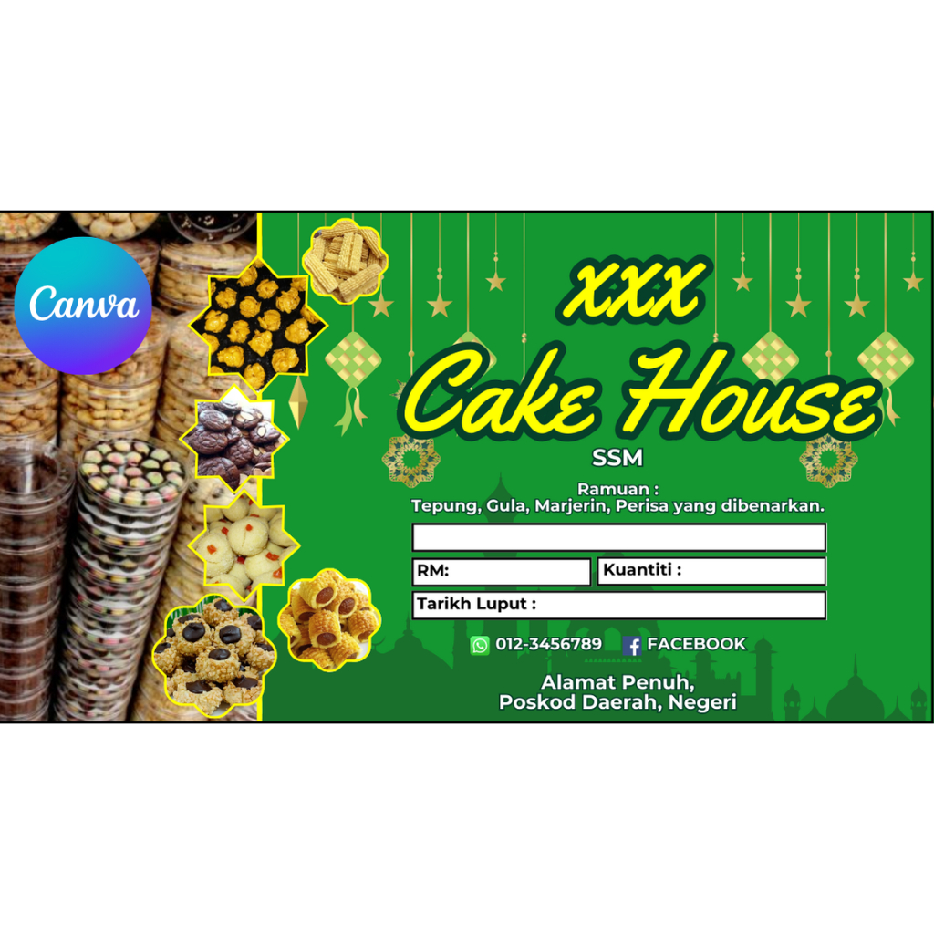 template sticker balang biskut raya 10x5.5cm edit maklumat dalam canva ...