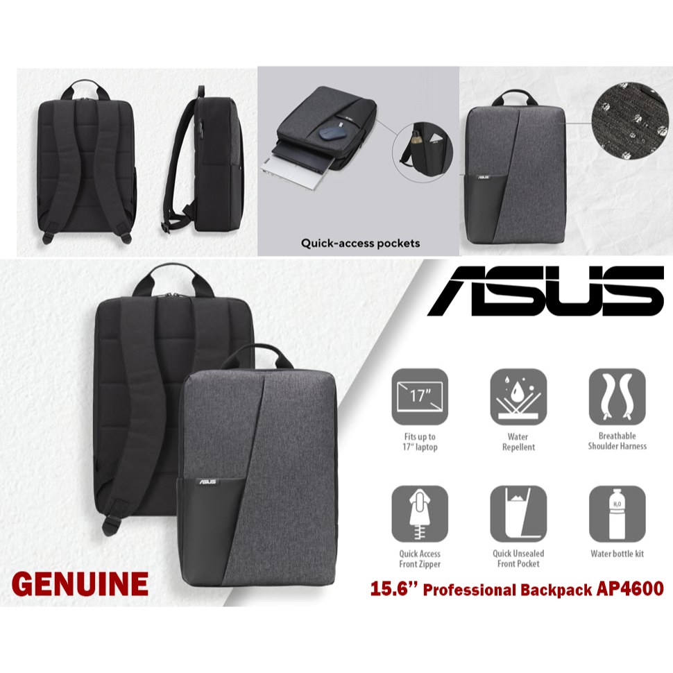 GENUINE ASUS AP4600 Laptop Backpack Bag with Quick-access Pockets Water ...