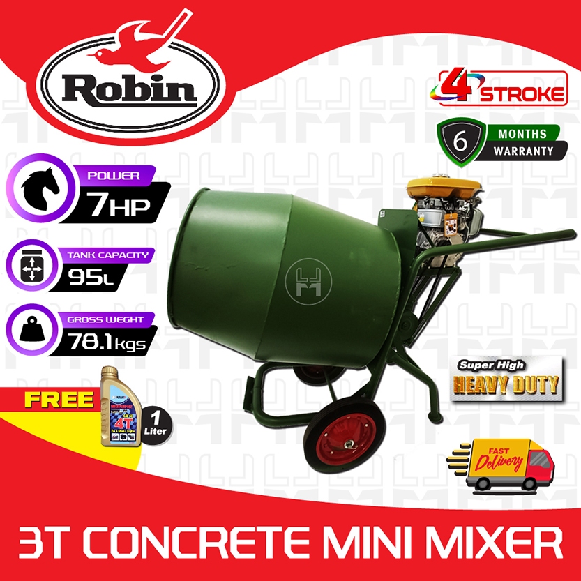 Concrete Mini Mixer With (Original) ROBIN 7.0HP Petrol Engine - 6 ...