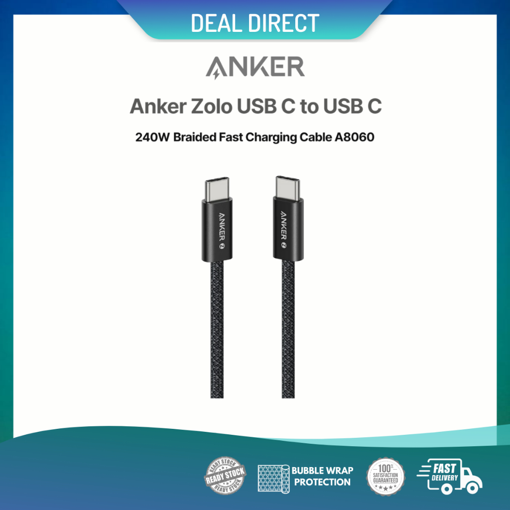 Anker A8060 Zolo USB C to USB C Cable 240W, Braided and Dirt-Free Type C Fast Charging Cable ...