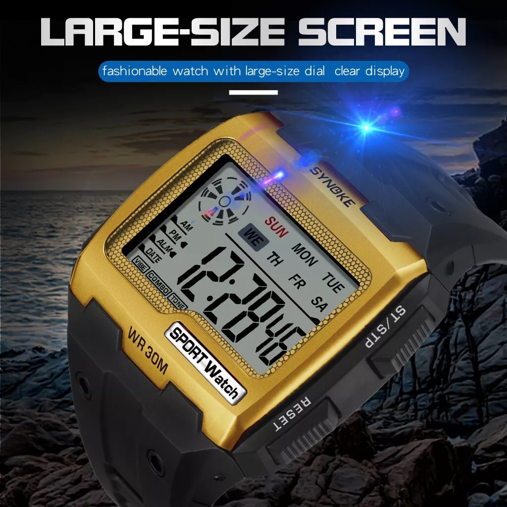 SYNOKE Men Watch Big Square Dial Alarm Week Resistant Repeater ...