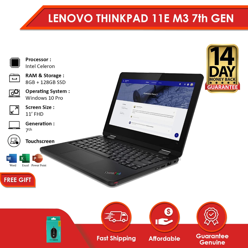Lenovo ThinkPad 11e Laptop 11" Intel Core m3 7th Gen 8GB RAM 128GB SSD ...
