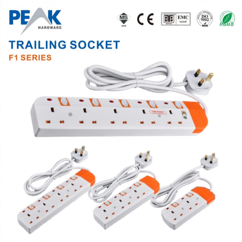 MKR PEAK 3way 4way 5way Trailing socket 2 Meter Cable Sirim / Extension ...