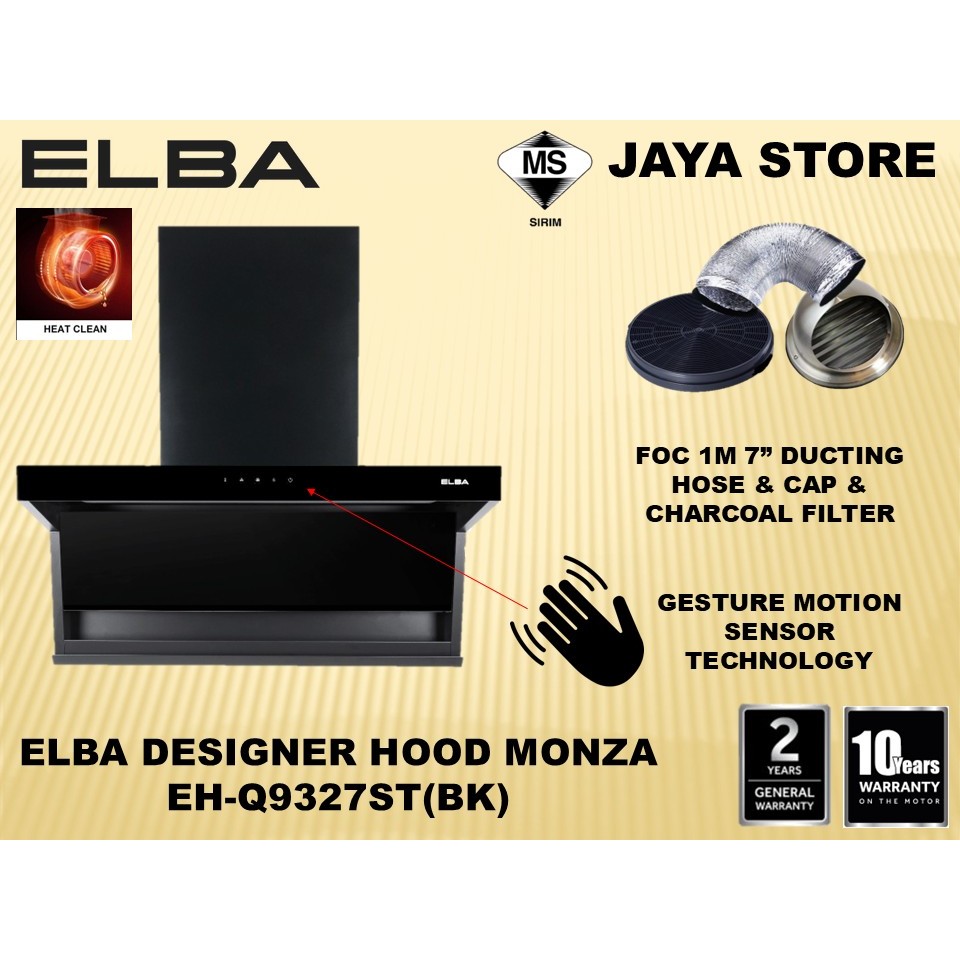 (NEW) Elba Designer Hood MONZA EH-Q9327ST(BK) - (2000 m³/hr Suction ...