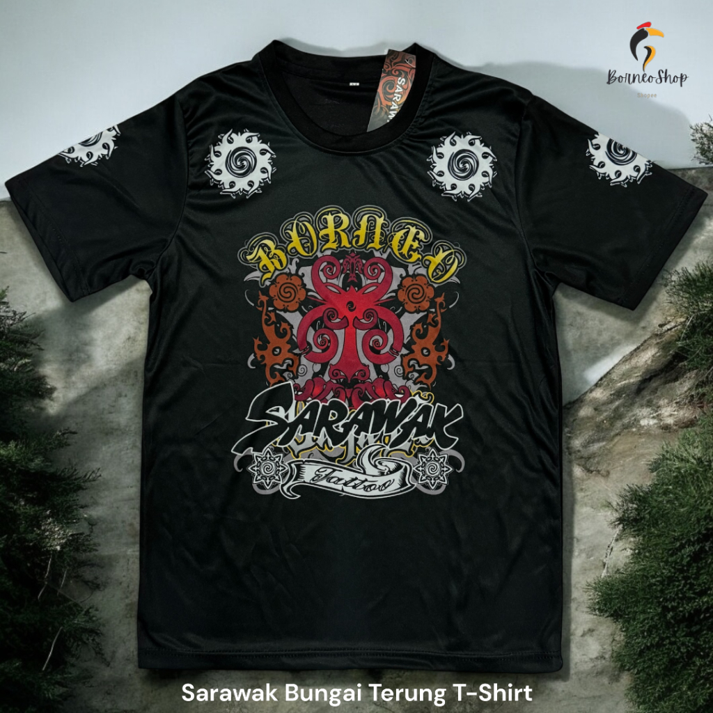 SARAWAK TATTOO BUNGAI TERUNG CORAK BORNEO T-SHIRT (FRONT FULL PRINT ...
