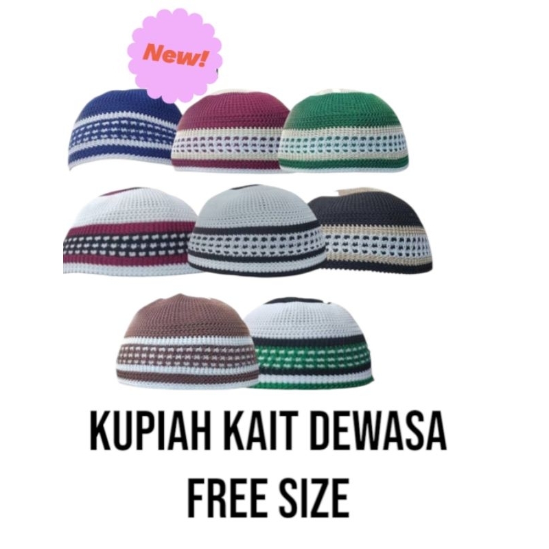KUPIAH KAIT DEWASA NEW DESIGN FREE SIZE STOCK AVAILABLE KUPIAH PUTIH ...
