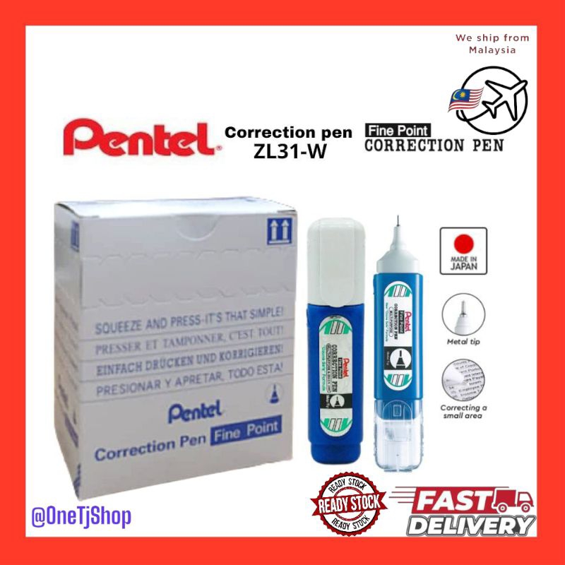 PENTEL 12ML ZL102-W CORRECTION PEN PITA PEMBETULAN CAIR LIQUID PAPER ...