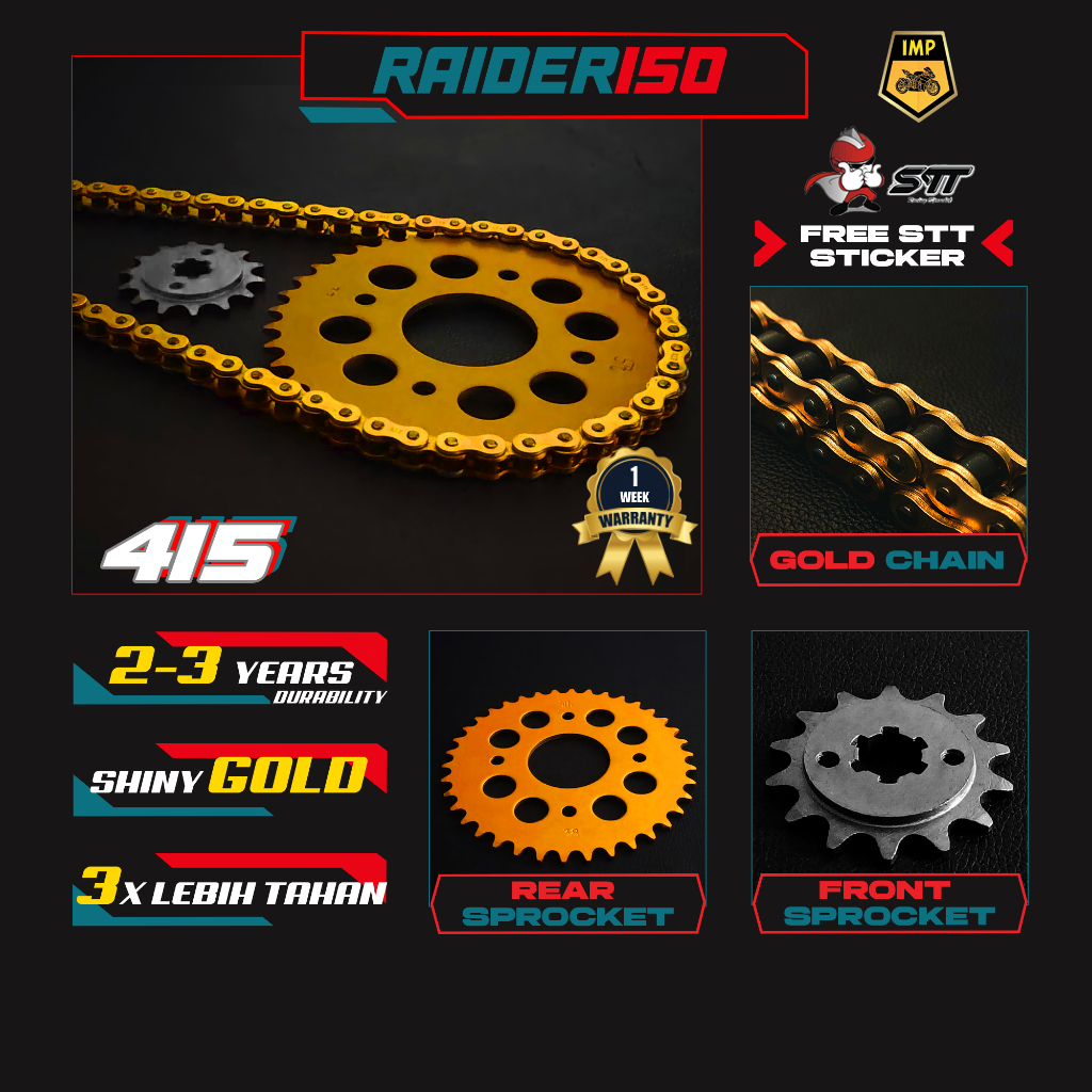 415 spoket raider r150 kombo spoket + rantai / rantai oring WARNA EMAS ...