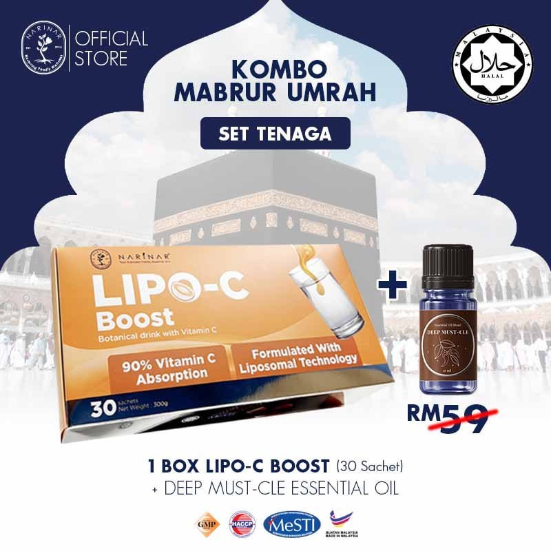 NARINAR Lipo-C Set Mabrur Umrah [30 Vitamin C]Fast Boost Immune+Deep Mustcle Essential Oil ...