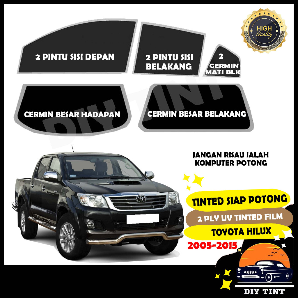 Toyota Hilux_2005-2015_Tinted Kereta _2PLY UV Film_Hitam_Siap Potong ...