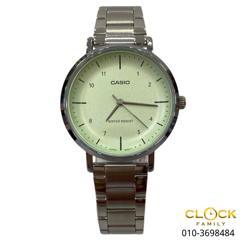 Casio Analog Simply Design Green Dial Silver Stainless Steel Band Ladies Watch LTP-VT03D-3B ...