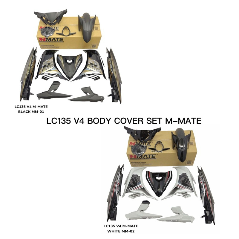 YAMAHA LC135 V4 BODY COVER SET ( SIAP STICKER ) M-MATE BLACK BLACK WHITE LC135 V4 COVER SET ...