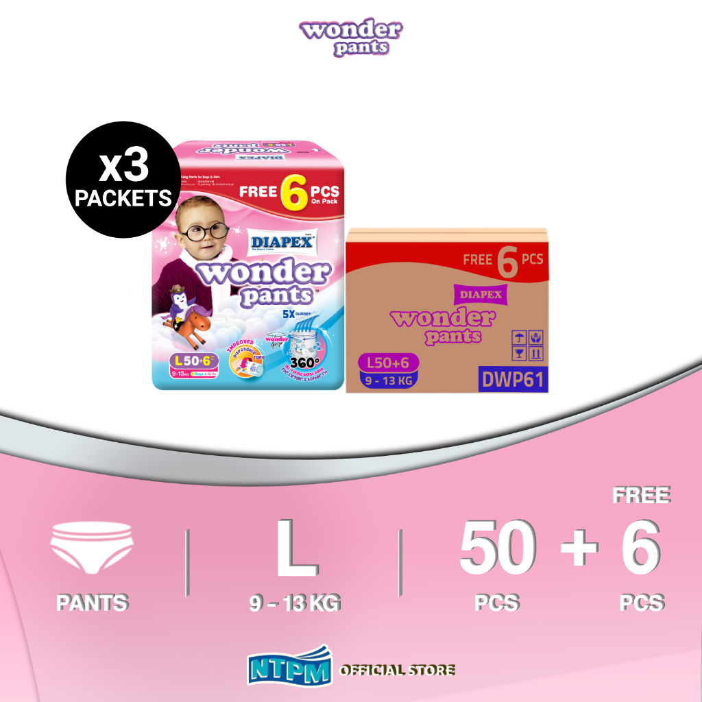 Diapex Wonder Pants L Super Jumbo (50's + 6's) x 3 Packets - [FREE ...