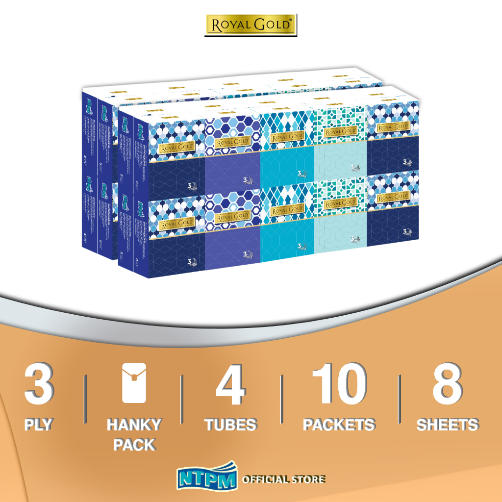 Royal Gold Luxurious Interleaf Hanky Pack 3 PLY (8's x 10 pkts x 4 Tube ...