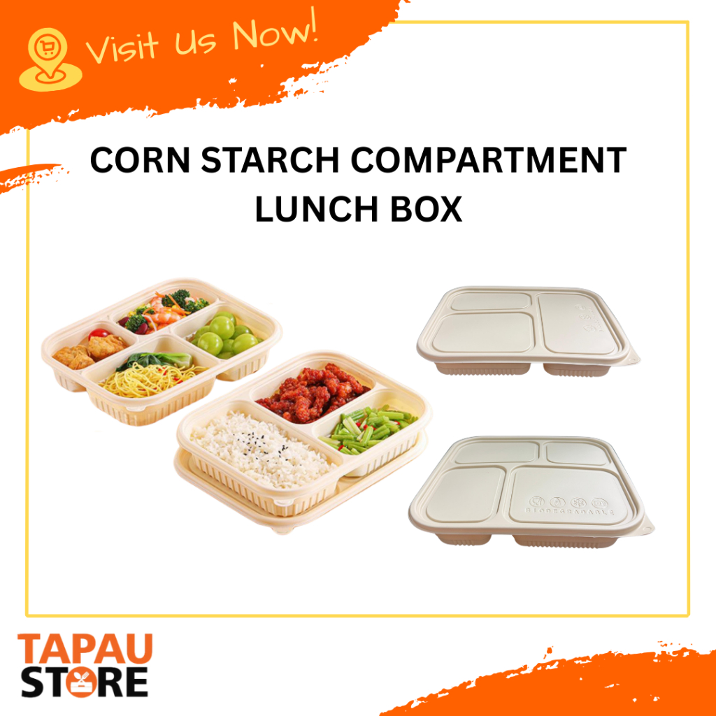 (50PCS) Corn Starch Compartment Lunch Box with Lid / Renewable Lunch ...
