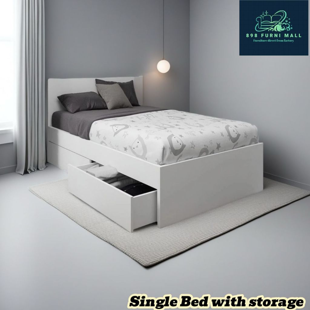 White Storage Single Bed | Shopee Malaysia