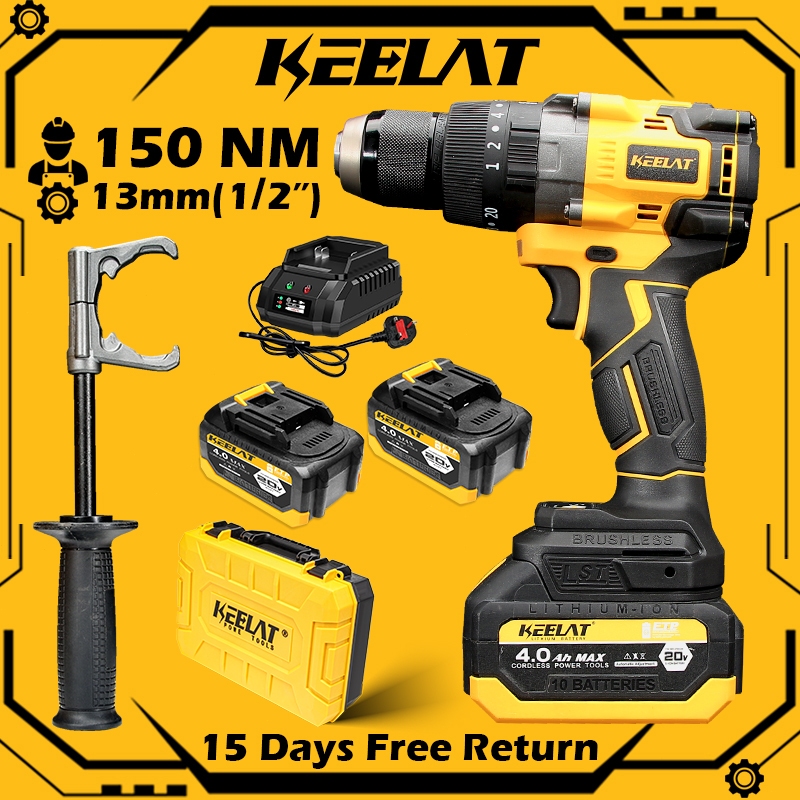 KEELAT Heavy -Duty 150n.m Professional Cordless Impact Drill 20V ...