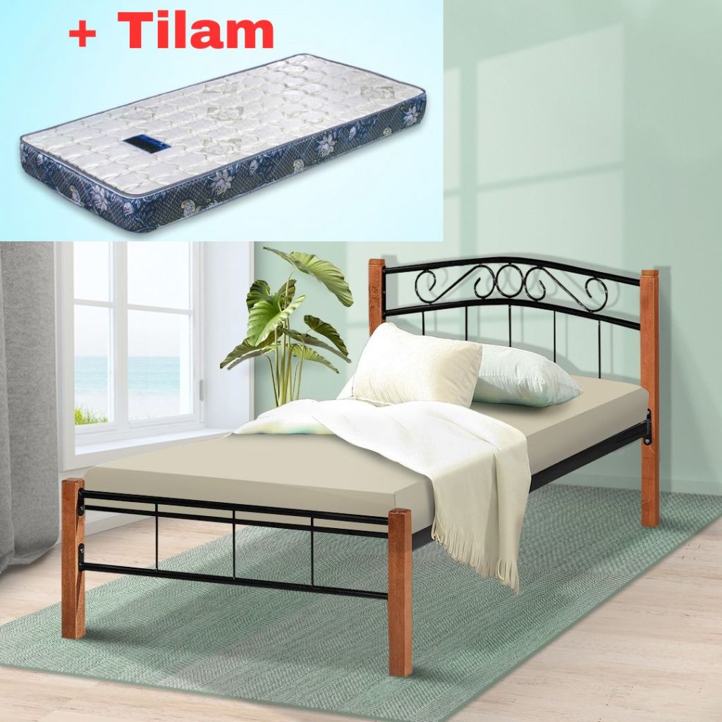(DIRECT KILANG) JKEE Metal + Wooden Single Bed Frame Set / Set Katil ...