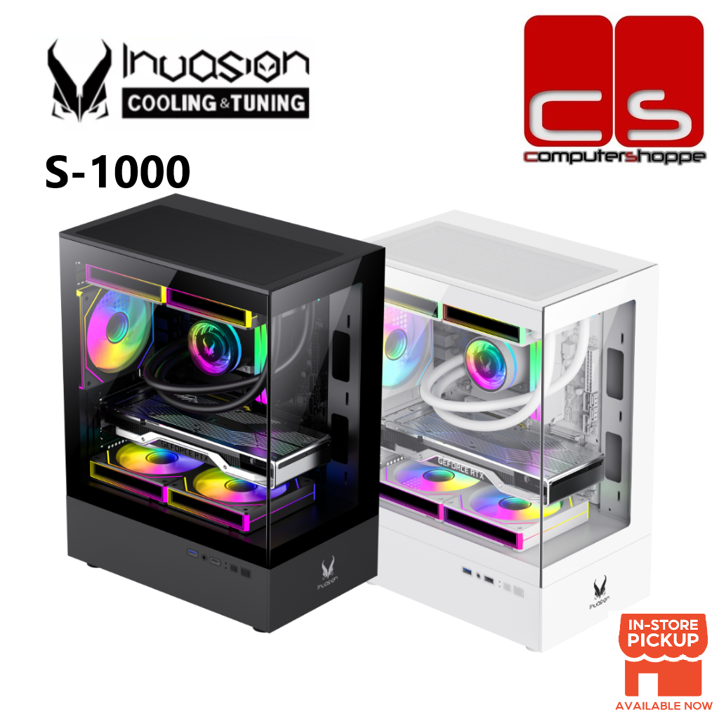Invasion S-1000 Compact M-ATX Gaming Case - Black/White (AURORA FAN ...