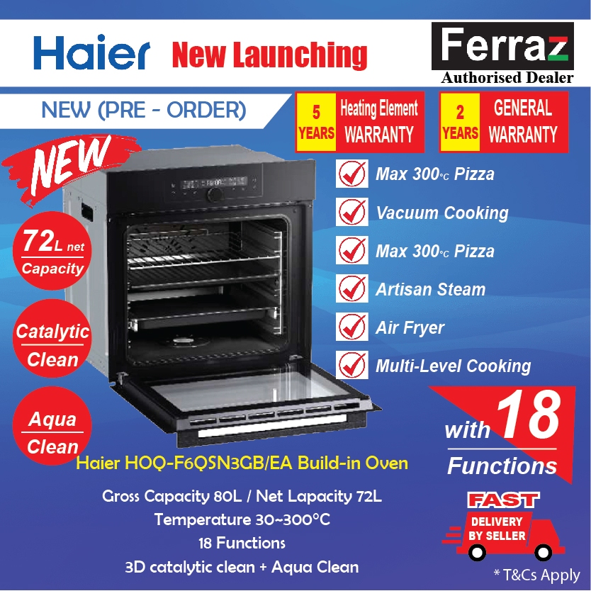 Haier HOQ-F6QSN3GB/EA Built in oven 80L 300°C / Haier oven with ...
