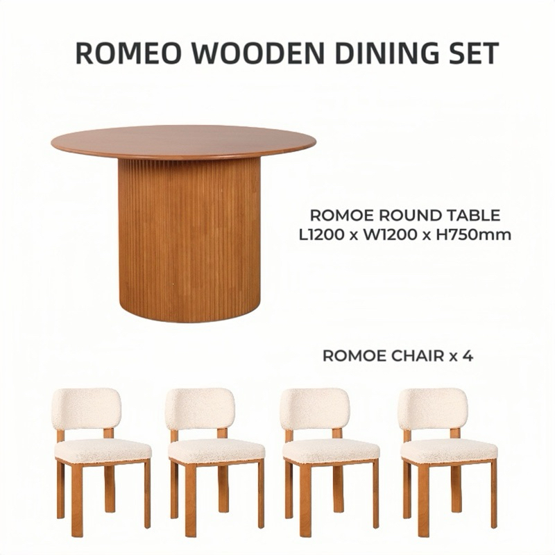 HS FURNITURE | ROMEO DINING SET | SOLID WOOD ROUND DINING TABLE | MUJI ...