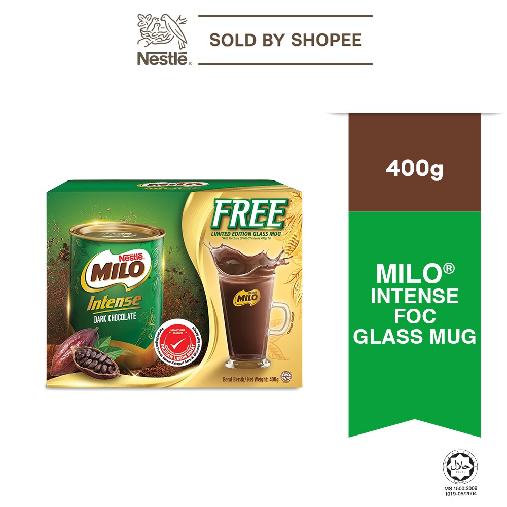 MILO Intense Dark Chocolate Tin FREE Limited Edition Glass Mug (Halal ...