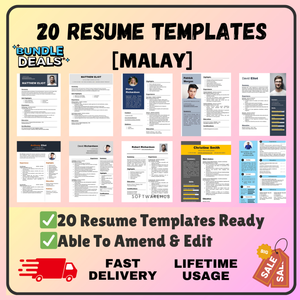 🔥[MALAY] 20 Sets Professional Resume & CV Templates 🔥Word Template ...