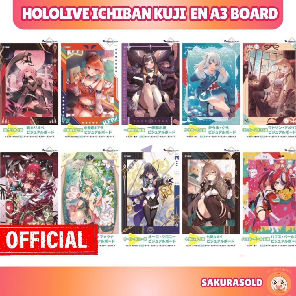 Hololive Ichiban Kuji Artboard A3 Poster Hololive Ichiban Kuji Gura Ame Ina Mumei Kronii ...