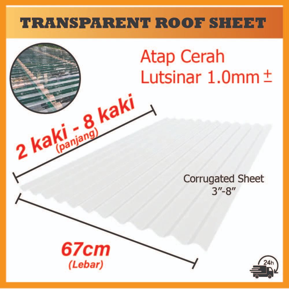ATAP CERAH / ROOF SHEET Lutsinar 2FT - 8FT 1mm ± / CORRUGATED ...