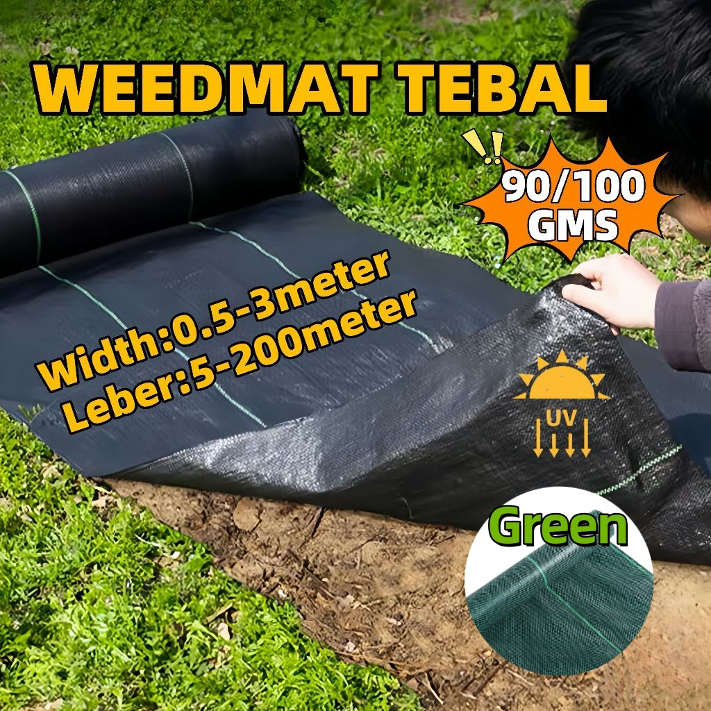 Weedmat Penutup Tanah Kawalan Rumput Hijau/Hitam 90gsm/100gsm Weed ...