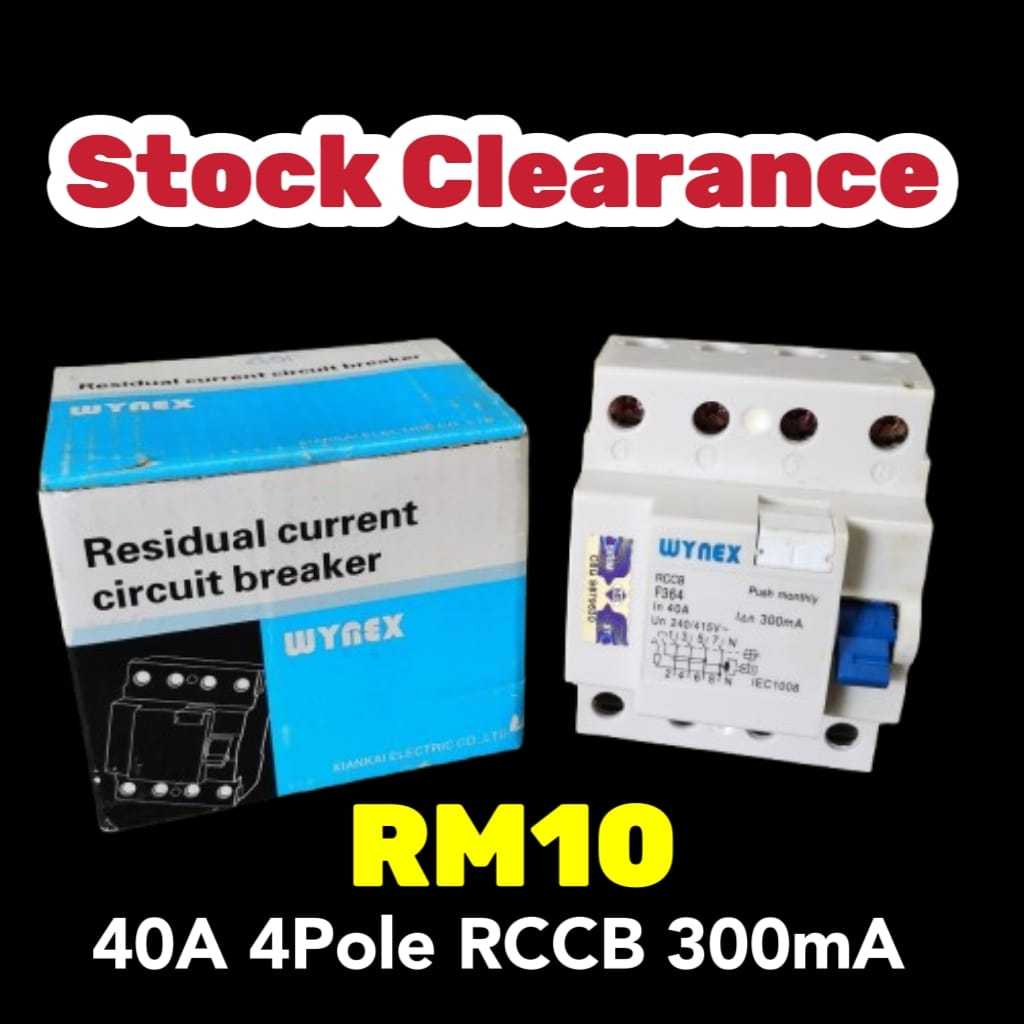 STOCK CLEARANCE Wynex 40A 4 Pole 300mA SIRIM ELCB RCCB MAIN SWITCH FUSE ...