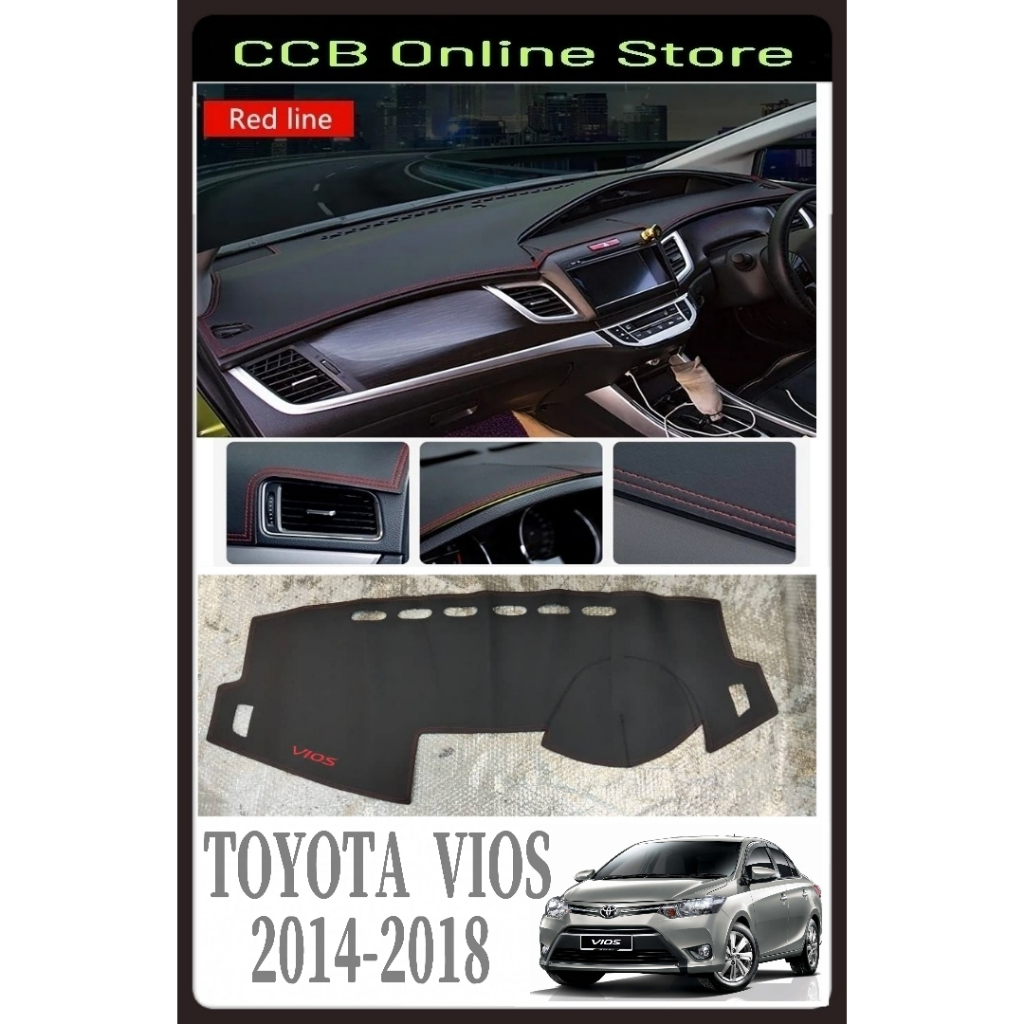 Toyota Vios 2014-2018 Car Leather Dash Mat Dashboard Cover - Red Line ...