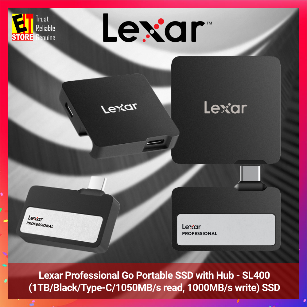 Lexar Professional Go Portable SSD with Hub - SL400 (1TB/ Silver/Type-C/1050MB/s read, 1000MB/s ...