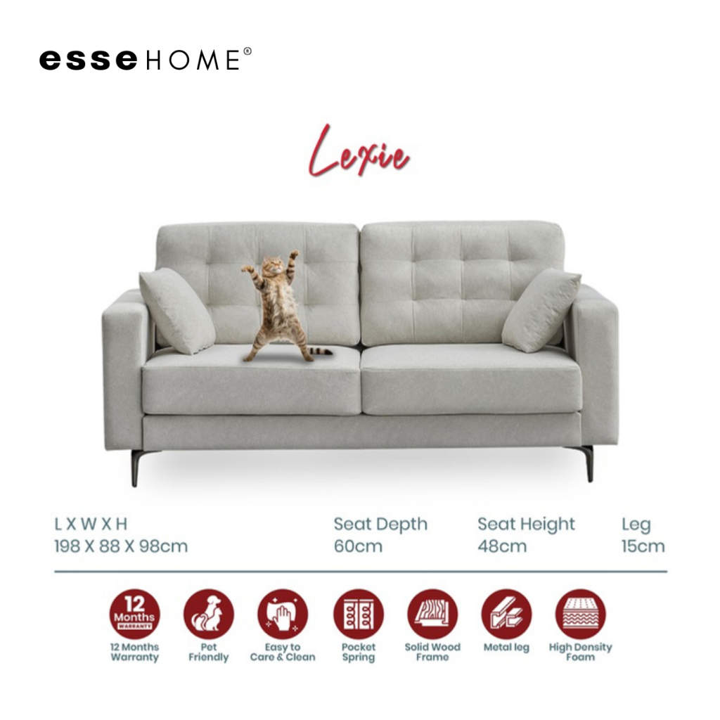 EsseHome Sofa Lexie 2 / 3 Seater Sofa Easy Clean & Care Fabric Sofa ...