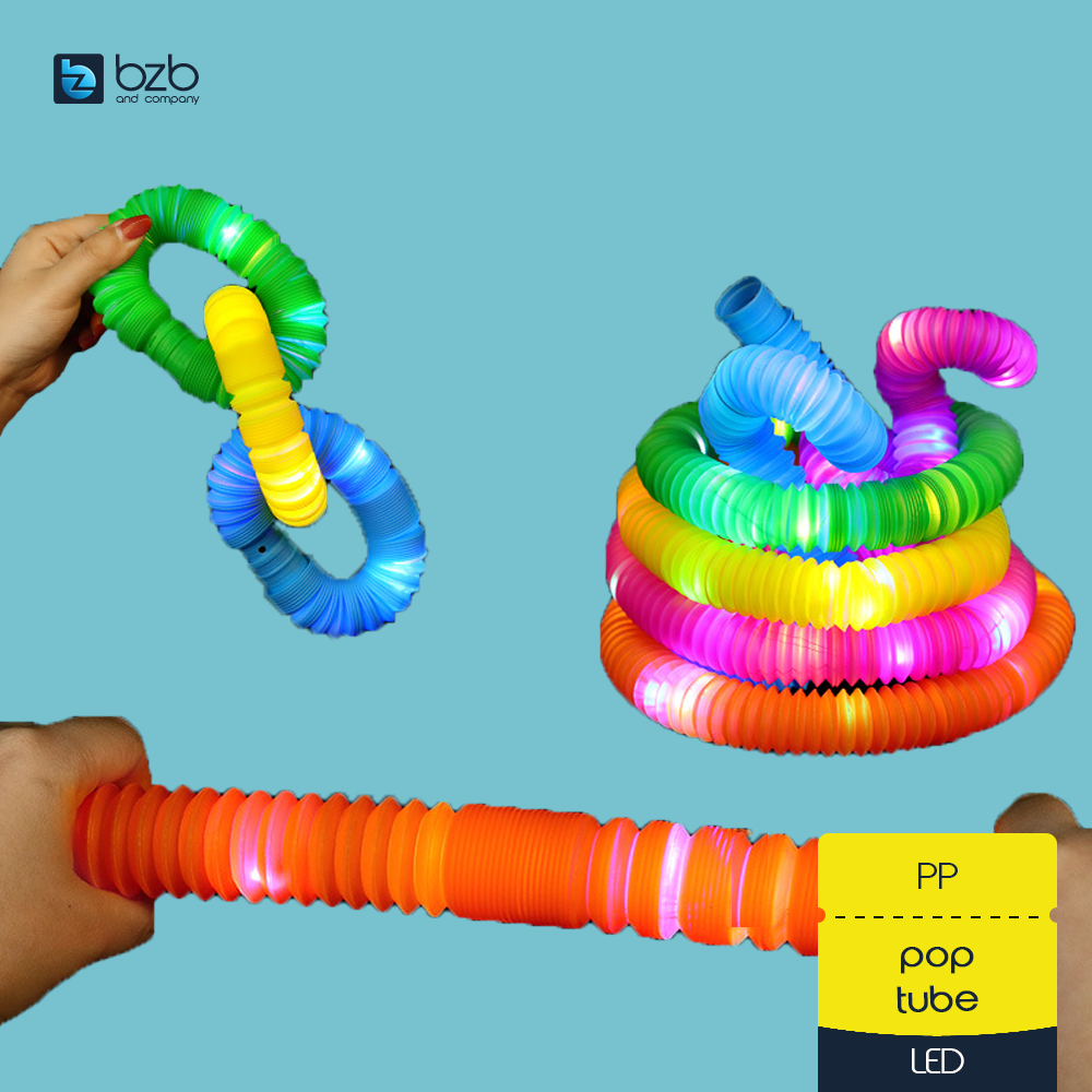 LED Pop Tube Sensory Fidget Plastic Bellows Squeeze Toy Children Kids ...