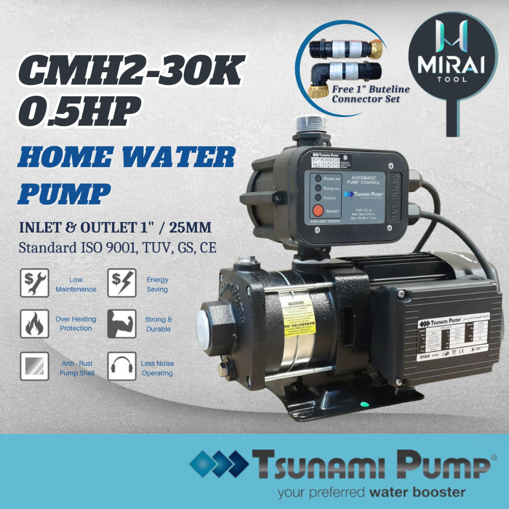 TSUNAMI PUMP CMH2-30K (0.50HP) WATER BOOSTER PUMP + FREE GIFT / PAM AIR ...