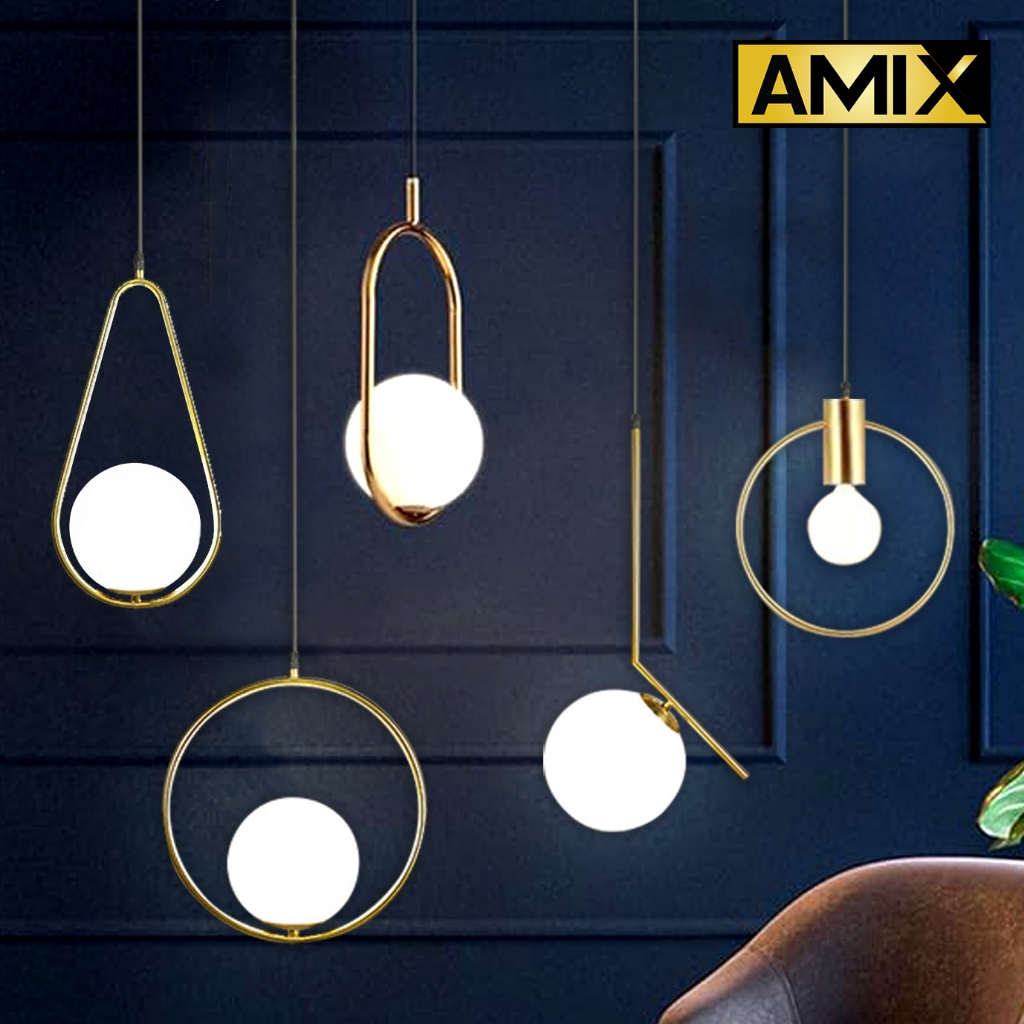 Nordic Glass Ball Pendant Lights Lampu gantung Gold Modern LED Hanging ...