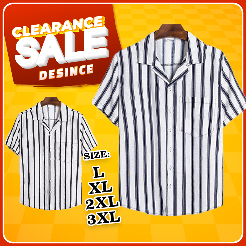 🇲🇾 DESINCE Men Casual Top Fashion Shirt Short Sleeve Stripe Line Design Wear Baju Lelaki Trendy ...
